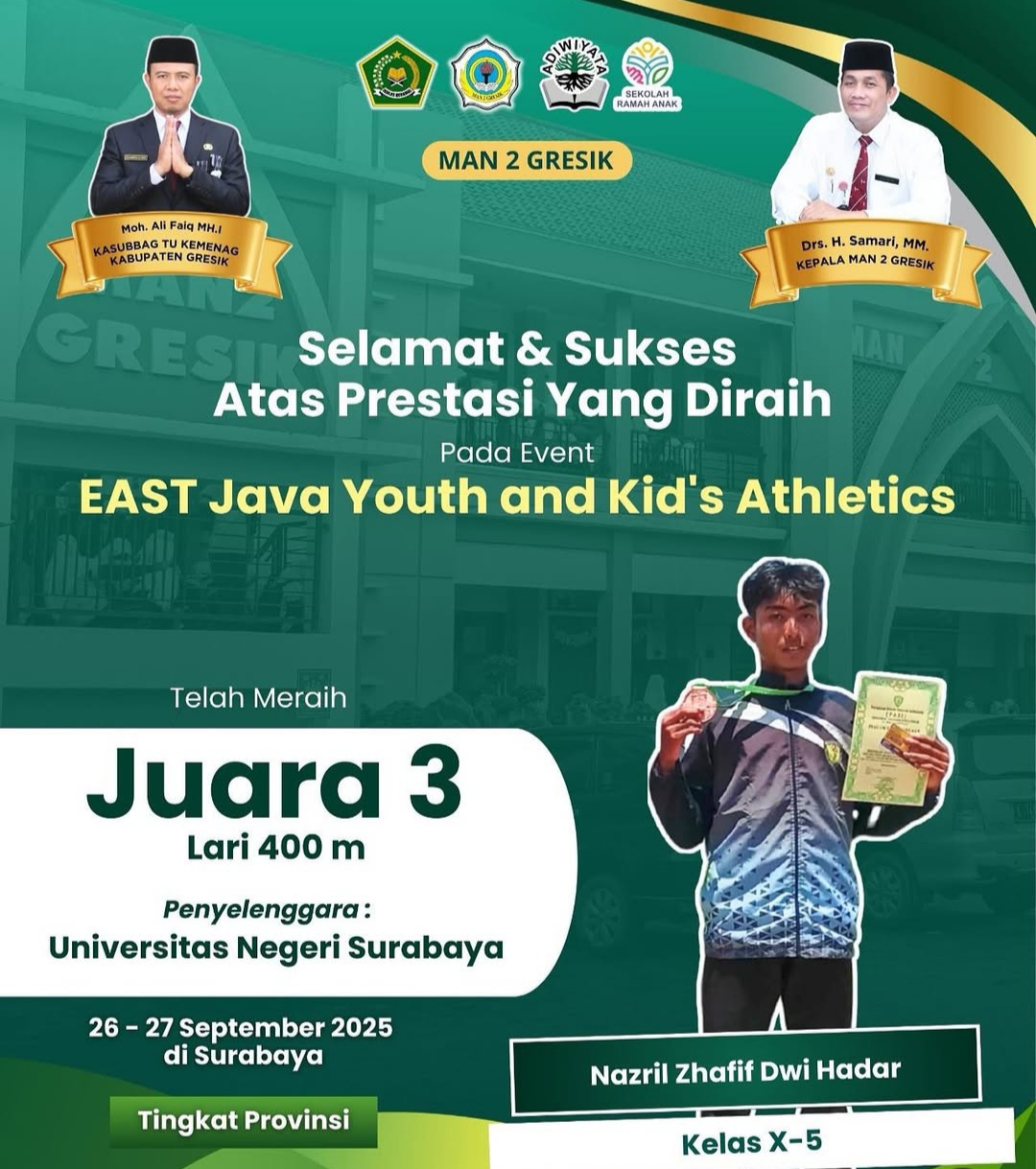 Sapu Bersih !! Tim Atletik MAN 2 Gresik Sabet Juara 1, 2, dan 3 di ...