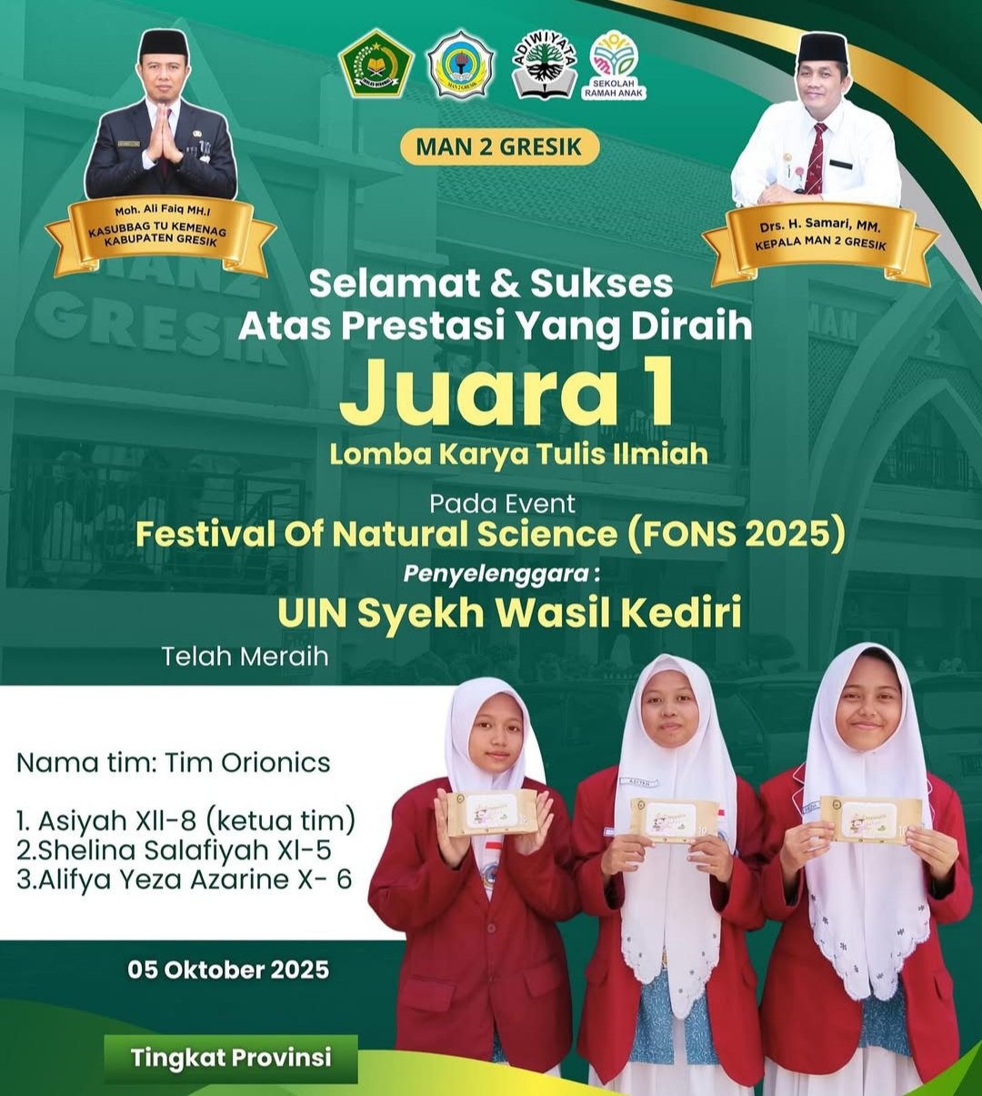 Membanggakan !! Tim Orionics MAN 2 Gresik Raih Juara 1 Lomba Karya ...